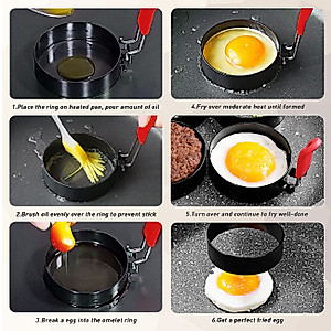 JANNO 6PCS Pancake Mold, Egg Ring, Nonstick Black Coated Metal Cooking Rings with Silicone Anti-scald Handle for Griddle, DIY Sandwich Eggs, English Muffin, Pancakes, Burger, Breakfast