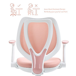 Villeston Cute Kids Desk Chair - Computer Study Reading Office Swivel Chairs for Boys Girls Teens with Adjustable Armrests and Footrest Pink