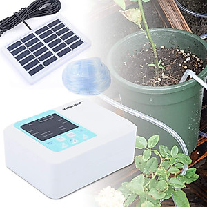Automatic Drip Irrigation Pump Set, Self Watering System with Solar Energy USB Charging and Dual Pump Independent Timing for Plant Drip Irrigation for Potted Plants Flower Vegetables