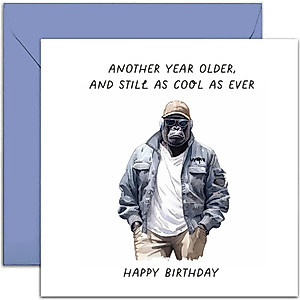 Old English Co. Funny Birthday Card for Men - 'Cool As Ever' Gorilla Birthday Card for Him - Humorous Birthday Card for Brother, Son, Dad, Grandad - Birthday Joke Card for Men | Blank Inside Envelope