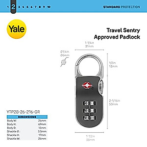 Yale TSA Approved Combination Travel Luggage Lock with Clip for Backpack, Suitcase, and Accessories (Gray)