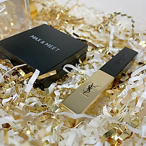 PLINJOY 4 OZ Crinkle Cut Paper Shred Filler for Gift Basket Shredded Confetti Paper Box Stuffing Easter Basket Grass (Gold White)