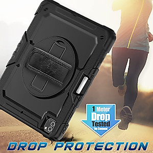 Timecity Protective Case for iPad Pro 12.9 inch 6th/ 5th/ 4th/ 3rd Generation, with Strong Protection, Screen Protector, Hand/Shoulder Strap, Rotating Stand, Pencil Holder - Black