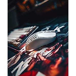 PWNAGE Ultra Custom Wireless Symm 1 Gen 2.0 - Ultra Lightweight Honeycomb Design Gaming Mouse 3370 Sensor - PTFE Skates - 6 Buttons - 74G (White, Solid Sides)