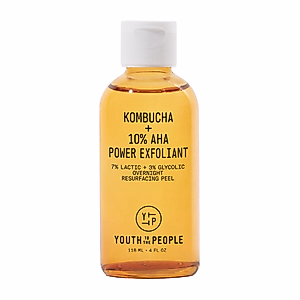 Youth To The People Kombucha + 10% AHA Power Exfoliant (4 fl oz), Overnight Resurfacing Peel, Helps Fade Discoloration + Smooth Skin Texture, Lactic + Glycolic Acid, Fragrance-free, Vegan