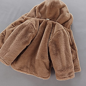 WEONEDREAM Unisex Baby Boys Girls Winter Fur Coat Toddler Puffer Jacket with Hood 6-12M Infant Warm Outfits Pretty Baby Fleece Lined Outerwear(Coffee,80)