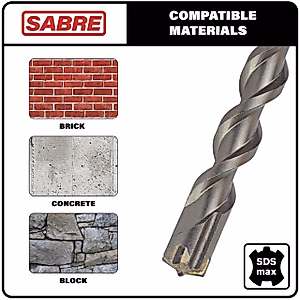 Sabre Tool 1-1/2 Inch x 22 Inch SDS MAX Rotary Hammer Drill Bit, U-Flute, Carbide Tipped for Brick, Stone, and Concrete (1-1/2" x 17" x 22" Double Flute) SDS MAX Hammer Drills ONLY