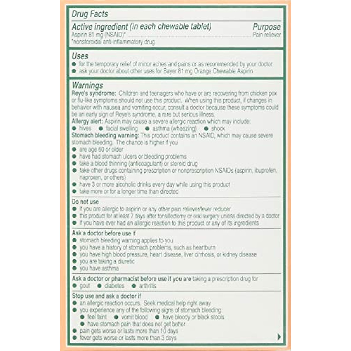 Aspirin Regimen Bayer 81mg Chewable Tablets | #1 Doctor Recommended Aspirin Brand | Pain Reliever | Orange Flavor | 108 Count, 36 Count (Pack of 3)