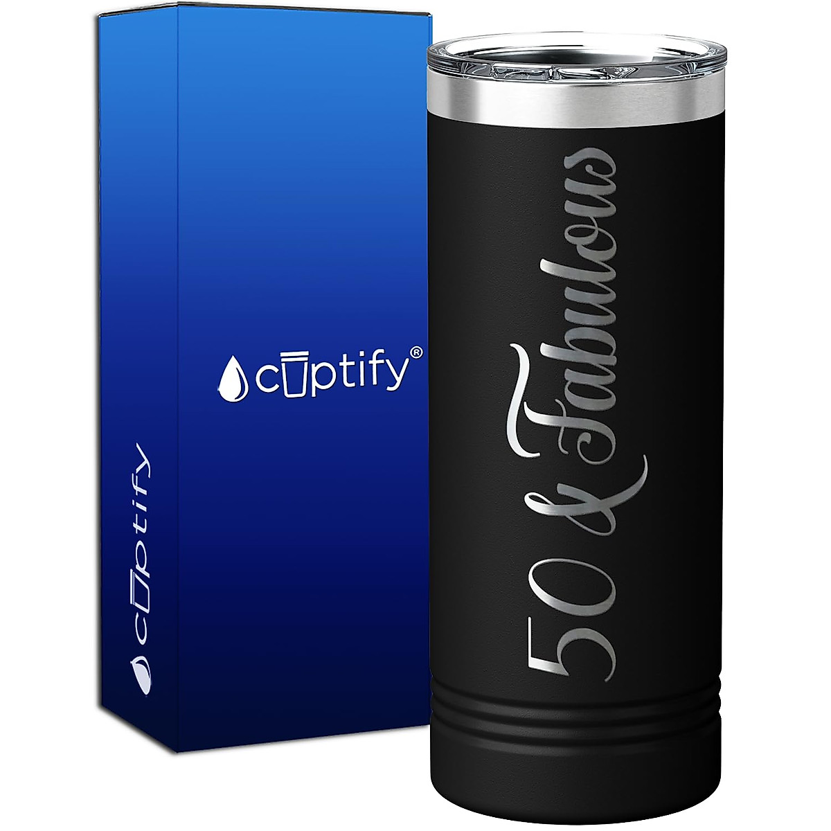 50 & Fabulous 22 oz Skinny Tumbler 50th Birthday Gifts For Women on Black Decorations Funny Present Vacuum Insulated Cup