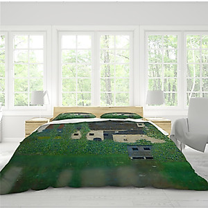 HOBBOY Green 3pc Bedding Set Warm Duvet Cover 2 Pillow Shams Soft Duvet Cover Sets The Unterach Manor on The Attersee Lake Tablo by Gustav Klimt Full