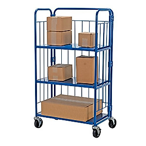 Vestil - ROL-1834-3 ROL Steel Wire Cage Cart, 3 Shelves, Blue, 990 lbs Load Capacity, 59" Height, 34" Length X 18" Width
