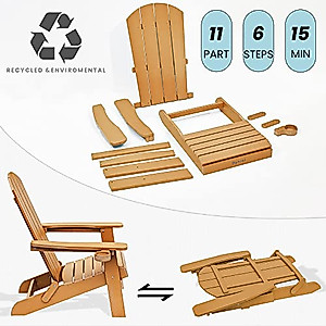 Dphroi Folding Plastic Adirondack Chair, Fire Pit Adirondack Chairs with Cup Holder, Easy Assembly Patio Adirondack Chair, Weather Resistant Outdoor Chairs for Lawn Deck Garden, Teak