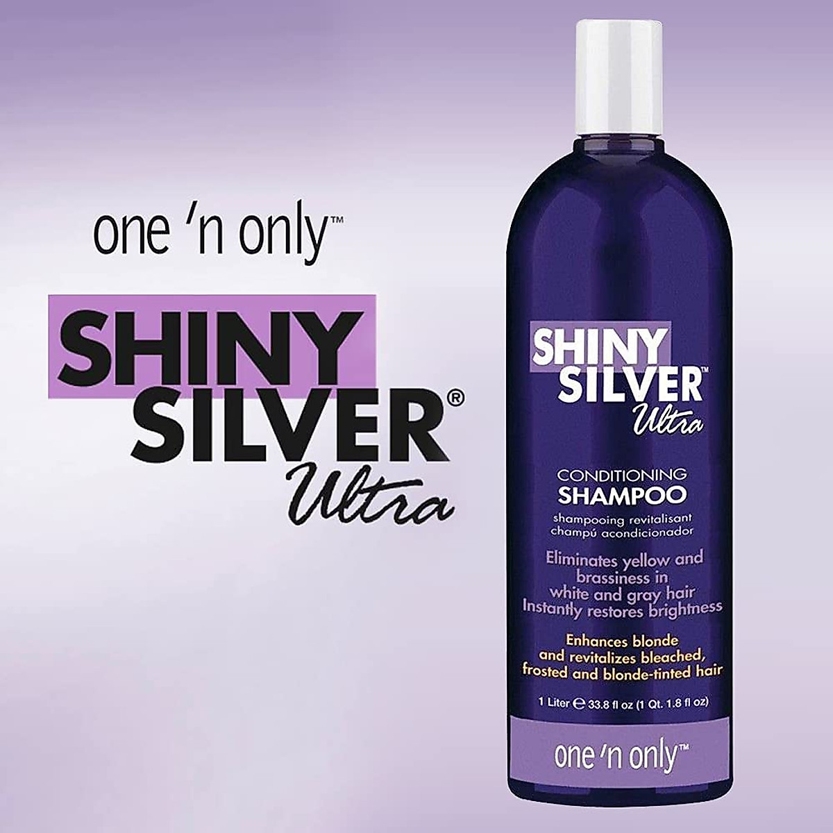 One 'n Only Shiny Silver Ultra Conditioning Shampoo, Restores Shiny Brightness to White, Grey, Bleached, Frosted, or Blonde-Tinted Hair, Protects Hair Color - 1 Liter