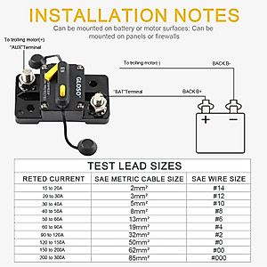 GLOSO Circuit Breaker Extended Surface Mount Hi-Amp Circuit Breaker 3/8" Diagonal Stud Waterproof IP67 Marine RV Truck (150A) E93