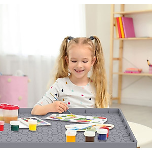 Under Sink Mat for Kitchen Waterproof 34" x 22" Under Sink Liners Kitchen Bathroom Cabinet Mats, Silicone Mat Cabinet Shelf Protector with Drain Hole, Under Sink Drip Tray (Grey) with 2 Scrub Sponges