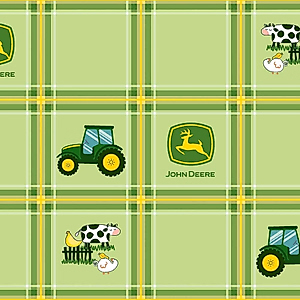 Springs Creative John Deere Tractor Plaid Farm Animals Green Premium Quality 100% Cotton Fabric by 1/2 of a Yard.