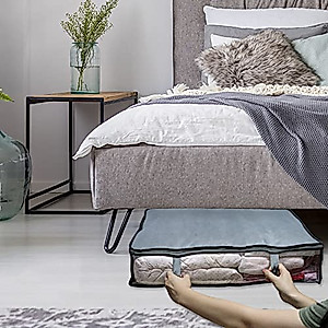 YuGtcen Underbed Storage, 3 Pcs Under Bed Storage Containers Foldable Zippered Clothing Storage Bag for Bedroom Organization, Blanket Storage Bins for Comforter, Sweaters, Clothes, etc (Grey)