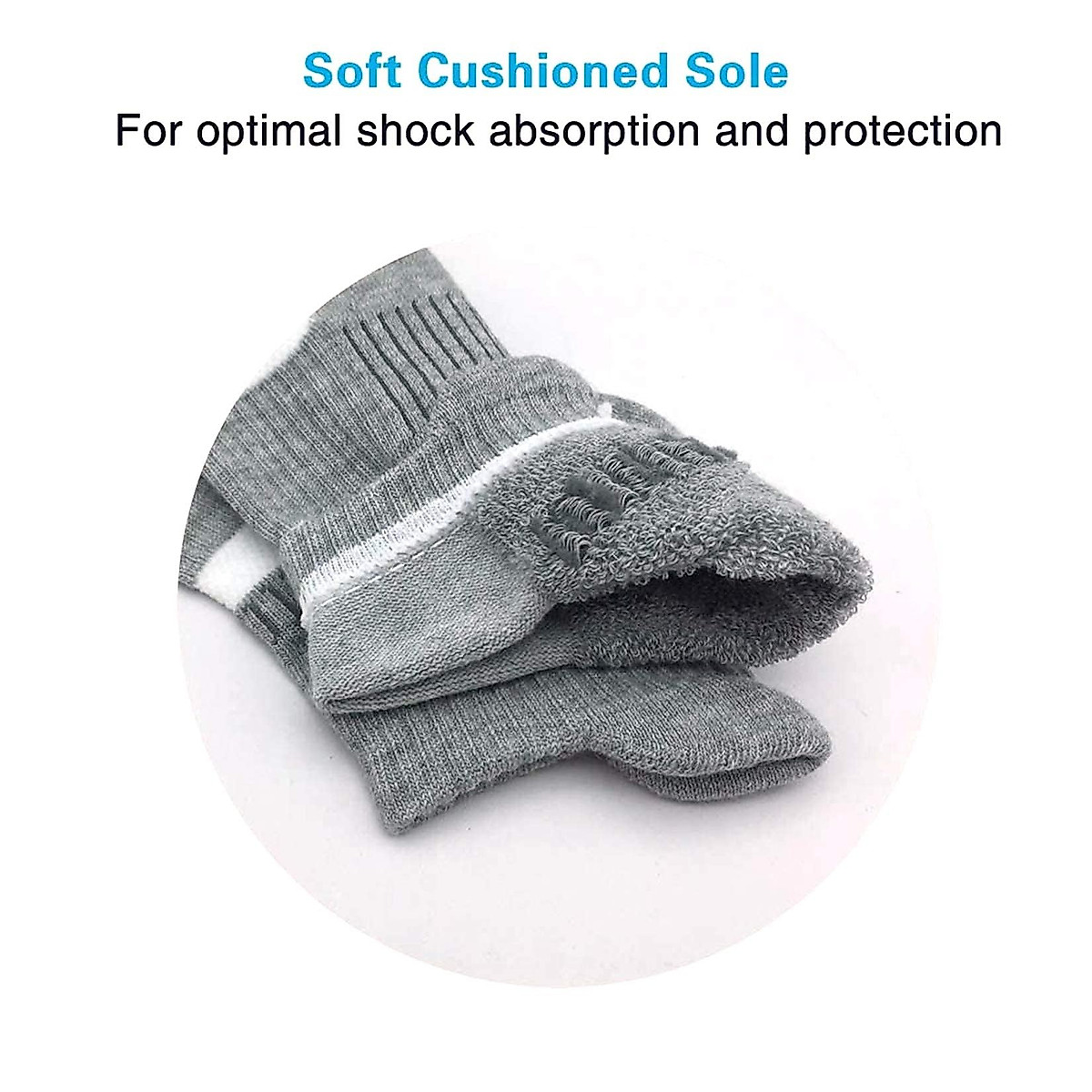 BERING Women's Athletic Running Cushioned Ankle Socks, Size 6-9, White/Grey, 6 Pairs