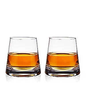 Viski Burke Whiskey Glasses with Pyramid Design, Rocks Glass, Crystal Angled Tumblers for Scotch and Cocktails, Clear, 8 Oz, Set of 2