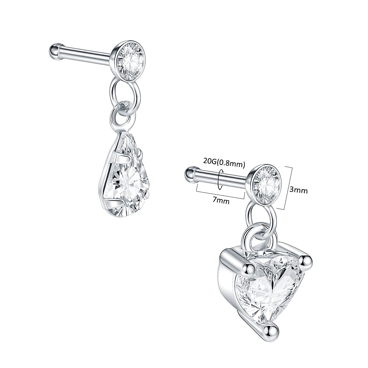 Xpircn 2PCS Nose Rings Studs 20G Stainless Steel Nose Pin Bone Studs