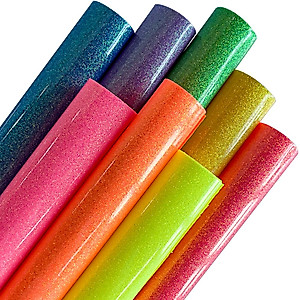 ONEART | 8 Pieces Bright Color Sparkle Glitter Faux Leather Sheets, 8"×12" Smooth Solid Synthetic Vinyl Fabric for Hair Clips Bows Earrings DIY Crafts