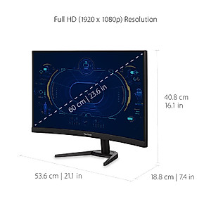 ViewSonic VX2468-PC-MHD 24 Inch Full HD 1080p 165Hz 1ms Curved Gaming Monitor with AMD FreeSync Premium Eye Care Frameless HDMI and Display Port (Renewed)