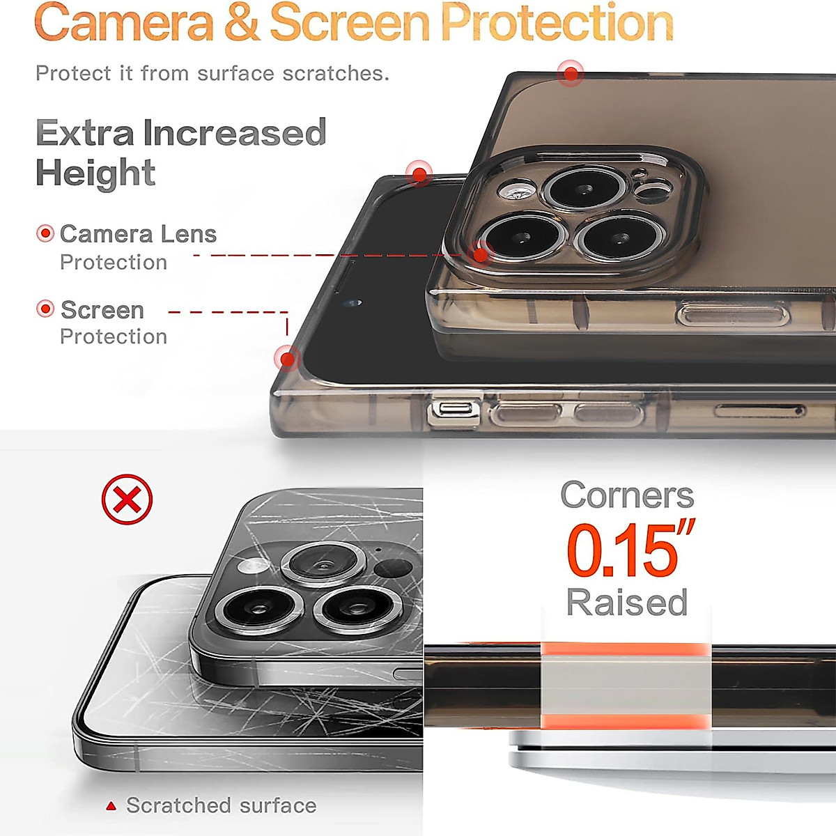 KRY Black Clear Phone Case for iPhone 13 Pro Max Case with [Screen Protector][Camera Protection] Cute Design, Slim Cover for iPhone 13 Pro Max [Soft Anti-Scratch] for Women Girls