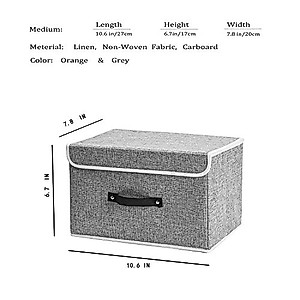 Small Storage Bins with Lids 2 Pack Linen Collapsible Cube Storage Basket with Handle, Jane's Home Foldable Fabric Storage Box with lids Organizer for Toys, Clothes Closet, Ornament Grey