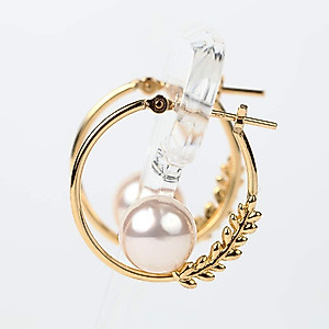 Japanese 7.0mm Akoya Cultured Pearl Hoop Earrings for Women with 18K Yellow Gold | Elegant Design Excellent Gift | Pearl Earrings hoops