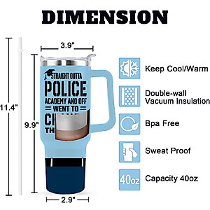 sxmluedn Police Academy Graduation Gifts Police Tumbler Coffee Mug 40oz Cup with Handle and Straw