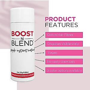 Boost N Blend Hair Volumizer for Women - Scalp Concealer Powder and Cotton Fibers for Thinning Hair (25g/0.88oz)