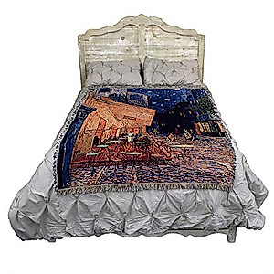 Pure Country Weavers Cafe Terrace at Night Blanket by Vincent Van Gogh - Fine Art Gift Tapestry Throw Woven from Cotton - Made in The USA (72x54)