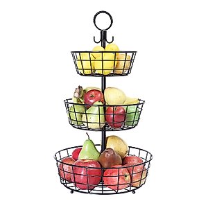 SunnyPoint Countertop French Country 3 Tier Wire Basket Stand For Storing & Organizing, Eggs, And More (3 Tier, Black)