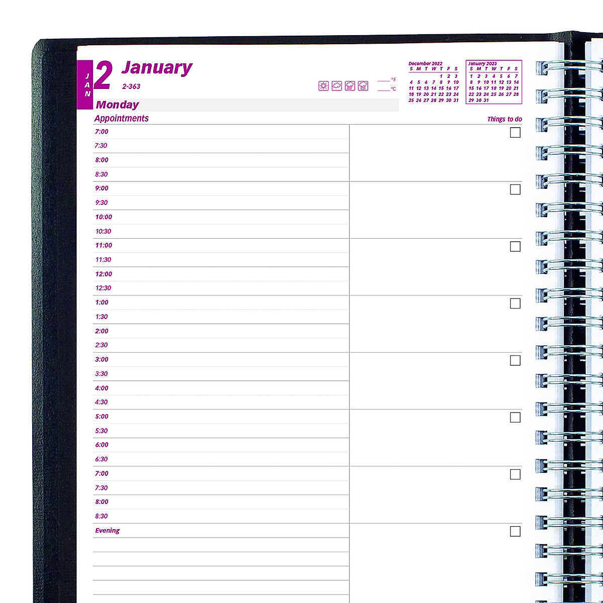 Brownline 2023 Essential Daily Planner, Appointment Book, 12 Months, January to December, Twin-Wire Binding, 11" x 8.5", Black (CB965.BLK-23)