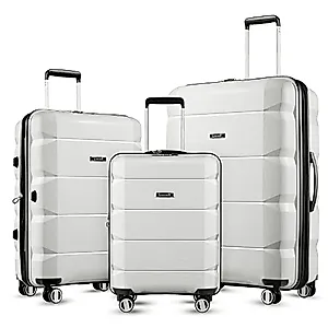 LUGGEX White Luggage Sets 3 Piece - Expandable Carry on Luggage Set with Spinner Wheels - Lightweight Versatile Shopping and Sightseeing.(White Suitcase)
