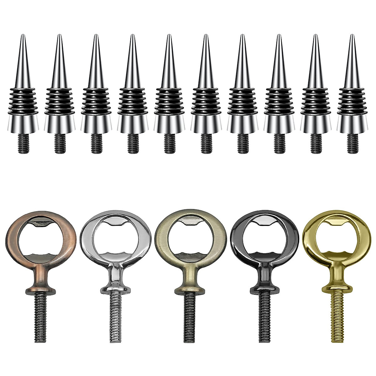 Blank Bottle Stopper Kit 10 Pcs Metal Bottle Opener Kit 5 Pcs Reusable Beadable Blanks Wine Stopper Stainless Steel Turning Crafts DIY Hardware for Wedding Wine Party Bar