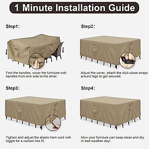 PureFit Patio Furniture Covers, Outdoor Table Furniture Cover Waterproof Rectangle, Patio Sectional Couch Set Cover for Deck, Lawn and Backyard, UV Resistant, 126"L x 63"W x 28"H, Camel