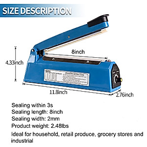 COFOETLN 8 Inch Impulse Heat Sealer, Heat Sealer for Plastic Bags, Manual Poly Bag Sealing Machine, Bag sealer Heat Seal Machine for PE PP Bags with Screwdriver and Heating Element Kit