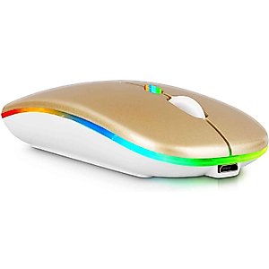 UrbanX Bluetooth Rechargeable Mouse for Lenovo 81UT00EAUS IdeaPad Laptop Bluetooth Wireless Mouse Designed for Laptop/PC/Mac/iPad pro/Computer/Tablet/RGB LED Gold