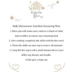 From the Hive LLC Cast Iron & Carbon Steel Seasoning Wax - Mother/Daughter Owned - Made in the USA with TN Beeswax & Non-Fibrous Oils