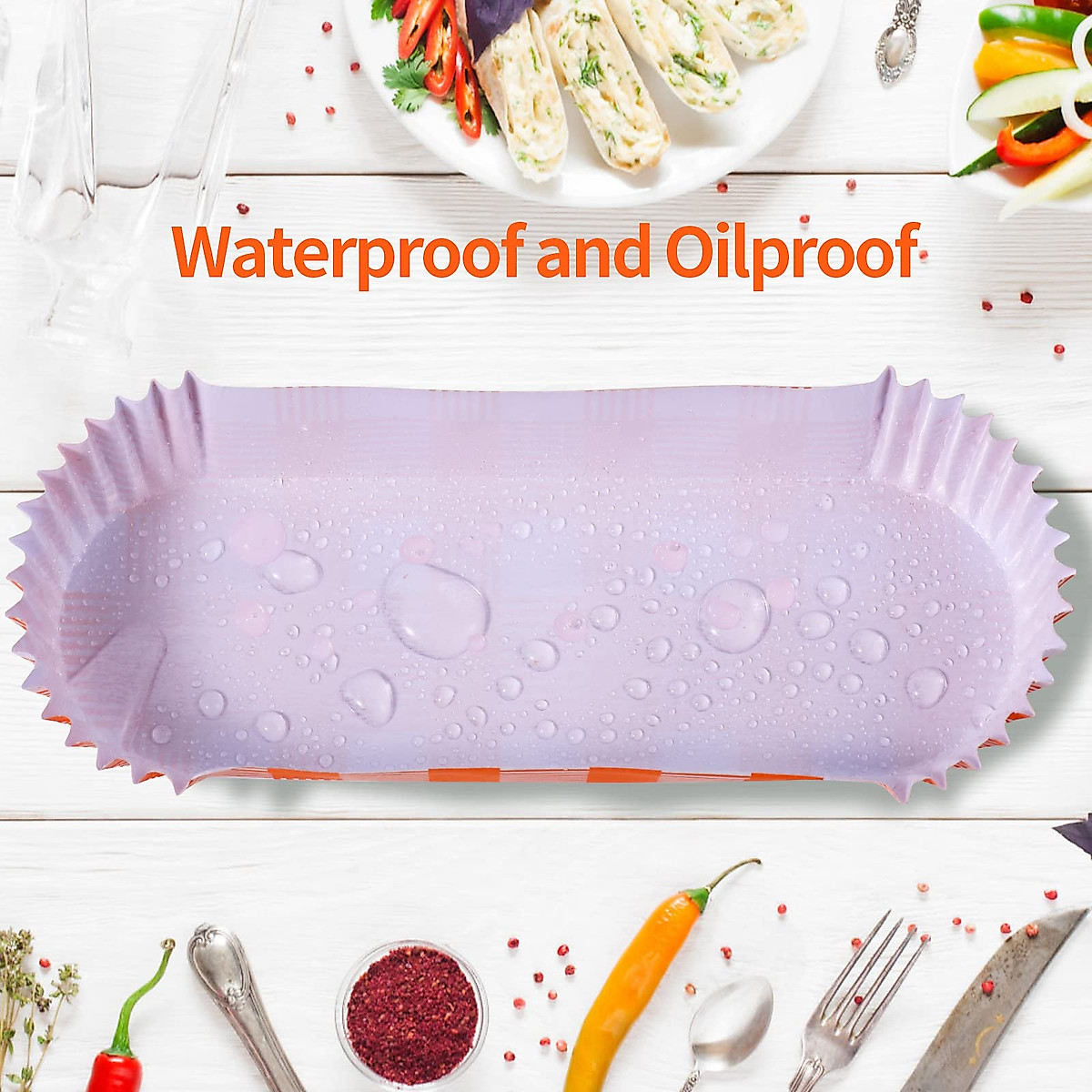 300Pcs Hot Dog Trays, 6'' Paper Food Trays Eco Friendly, Rectangular White Fluted Hot Dog Tray, Disposable Food Tray for Sandwiches and Hamburgers Hot Dog Cart Accessories