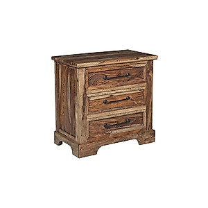 Porter Designs Crossroads Solid Sheesham Wood Bedroom Nightstand in Brown