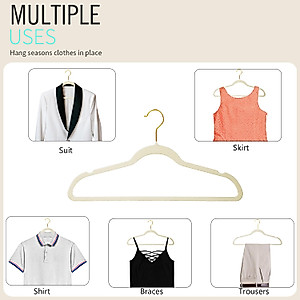 ManGotree Velvet Hangers, Coat & Suite Hangers, No-Slip Felt Hangers, Ultra-Slim Space Saving Hangers, Sturdy Clothes Hangers, 360° Swivel Golden-Plated Hook, 36 Pack (Beige)