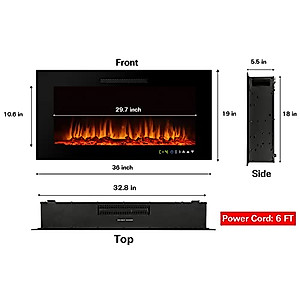 Hykolity 36 inch Electric Fireplace Inserts, 750/1500W Recessed and Wall Mounted Electric Fireplace, Electric Wall Fireplace Heater with Remote Timer, Touch Screen, Log/Crystal Hearth Options