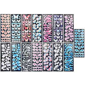 15 Sheets Glitter Rainbow Butterfly Stickers Set,Cute Self-Adhesive Waterproof Korean Sticker Pack for Art Craft DIY Scrapbooking Bullet Journal Planner Phone Cases Laptops Daily Water Bottles