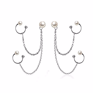 SLUYNZ 925 Sterling Silver Unique Double Cuff Earrings Chain for Women Shell Pearl Studs Earrings Pearl Cartilage Earrings