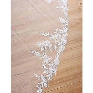 EllieWely Long 1 Tier Lace Wedding Bridal Veil With Metal Comb F10 3 M Ivory