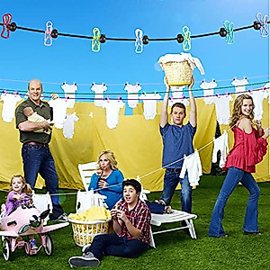 Portable Travel Clothesline with 12pcs Colorful Clothespins, Outdoors Windproof Stretchy Elastic Camping Laundry Clothes Line for Backyard, Vacation Hotel, Balcony Clothes Drying Line