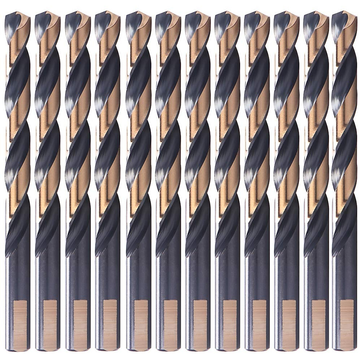 12 PCS,1/4", HSS Black and Gold Coated Twist Drill Bits, Metal Drill, Ideal for Drilling on mild Steel, Copper, Aluminum, Zinc Alloy etc. Pack in Plastic Bag