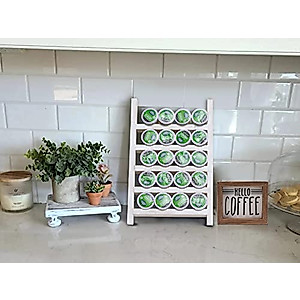 GENMOUS Farmhouse K Cups Ladder Coffee Pod Holder For Countertop, Rustic Wood Keurig Pod Holder K cup Organizer For Home Kitchen Storage, Coffee Station Organizer For Coffee Bar Accessories White